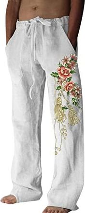 Generic Pantalon en Lin Homme Casual Fluide Pantalon Plage &Eacute;t&eacute; Lin Et Coton L&eacute;gers Confortable Yoga Jogging Pants &Agrave; Taille &Eacute;lastique Jambe Large D&eacute;contract&eacute; P