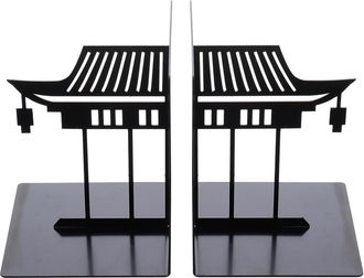 DOITOOL Praktische Metall buchstützen im Chinesischen Stil Kreativer Buchhalter mit Antiker Architektur rutschfeste Buchstütze für Bücherregal und Schreibtisc