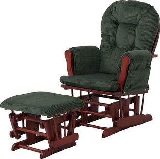 Hhg Neuwertig] Relaxsessel HHG 021, Schaukelstuhl Sessel Schwingstuhl mit Hocker Stoff Cord 320g/m² Öko-Tex grün Gestell dunkel