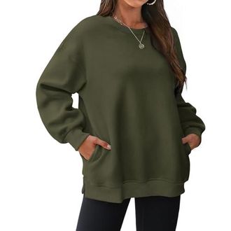 Generic Sweat-shirt surdimensionné pour femme - Confortable - Couleur unie - Col rond - Avec poche - T-shirt à manches longues - Doux - Décontracté - Mode str