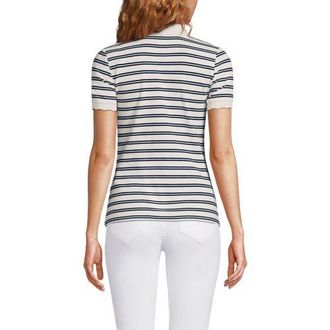 Lands End Geripptes Poloshirt mit Wellenrand, Damen, Gr&ouml;&szlig;e:44-46 regular, Wei&szlig;, Baumwolle/Polyester-Mischung, by Lands End