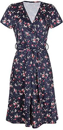 Generic Robe d&eacute;t&eacute; courte &agrave; manches courtes et col en V pour femme - Imprim&eacute; boh&egrave;me d&eacute;contract&eacute; - 2026, multicolore, L