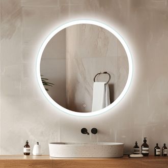 Venti 50cm Badspiegel mit Beleuchtung, Badezimmerspiegel mit Beleuchtung, LED Badspiegel, Runder Wandspiegel mit Naturwei&szlig;er LED Frontleuchte, Bad Spiegel m