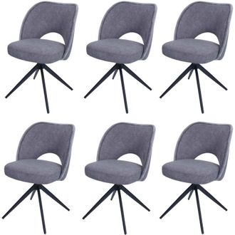 Hhg [NEUWERTIG] 6er-Set Esszimmerstuhl HHG-597, Polster-K&uuml;chenstuhl, drehbar Auto-Return, Stoff/Textil (420g/m&sup2;) &Ouml;ko-Tex dunkelgrau