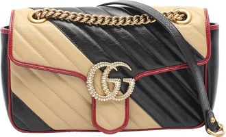 Gucci 2016-2025 Small GG Marmont Bicolor Matelasse Diagonal Leather Torchon shoulder bag - Schwarz