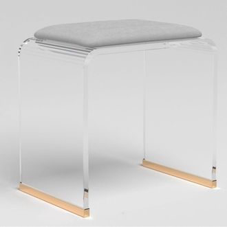 Generic Hocker, Waschtisch aus Acryl mit gepolsterter Sitzfläche aus Samt, Moderne osmanische Fußstütze mit durchsichtigen Beinen, vielseitige Akzentbank(B)
