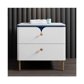 Generic Grauer Nachttisch Aus Massivholz Mit 2 Schubladen - Kiefernholz-Nachttisch Mit Goldenem Finish for Schlafzimmer Oder Wohnzimmer 40 X 50 X 48 cm(Withe,