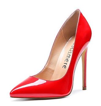 Castamere Escarpins Femme Talon Fête Mariage Sexy Talon Haut Aiguille Bout Pointu High Heels Chaussures Stilettos Talons 12CM Vernis Rouge Escarpin EU 36