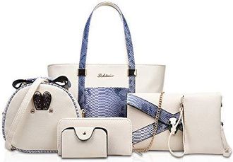 Nicole & Doris NICOLE&DORIS Sacs à Main Femmes 6 pièces Bourse pour Dames Top-Handles Sacs à bandoulière Portefeuilles Femme Blanc crème