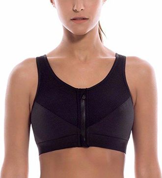 Syrokan Soutien Gorge Femme Sport sans Armature Maintien Extreme Zippée Devant Dos Nageur Non Rembourré pour Fitness Course Jogging Noir 100F