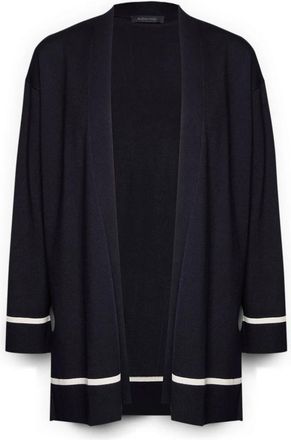 Elena Miro Femme, Pulls, Bleu, Taille: 38 FR Cardigan en maille m&eacute;lang&eacute;e de viscose avec d&eacute;tails ray&eacute;s