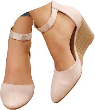 Generic Sandales compens&eacute;es pour femme - Talons hauts d&eacute;t&eacute; - Bout ouvert - Confortable - Soutien de la vo&ucirc;te plantaire - Confortable - Avec sangle de cheville