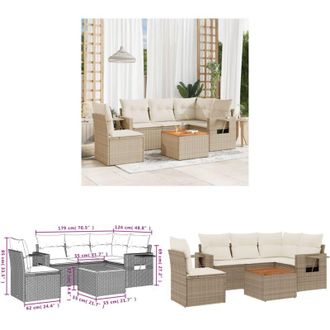 vidaXL 6-tlg. Garten-Sofagarnitur mit Kissen Beige Poly Rattan - Gartenm&ouml;bel Set - PE-Rattan M&ouml;bel - Outdoor Lounge - Esszimmergarnitur - Balkonm&ouml;bel - Home