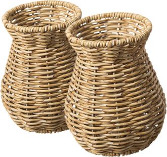 Garneck 2 Stück Handgeflochtene Rattanvasen Kunststoff Landhausstil Blumenhalter Für Wohnzimmer Schlafzimmer Mit Bruchsicherer Leichter Oberfläche