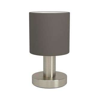 Eglo Tischlampe Monetto, kleine Deko Tischleuchte Wohnzimmer, elegante Nachtischlampe, Schlafzimmer Lampe silber mit Textil Lampenschirm in Cappuccino, E14