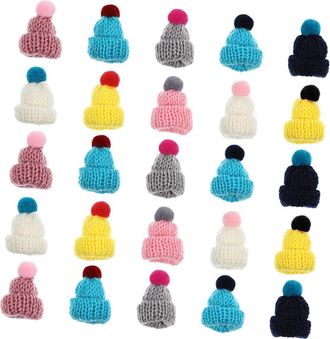 Cabilock 100 Kleiner Strickm&uuml;tzen aus Wollgarn Bunte Kleiner Weihnachtsm&uuml;tzen f&uuml;r Selbstgemacht Bastelbedarf Puppen Deko und Partydeko