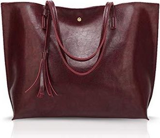 Nicole & Doris NICOLE&DORIS Femme Grand Sac Cabas à Main en Cuir PU - Sac à Bandoulière Mode Rouge Foncé