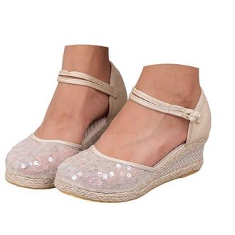 Generic Sandales compens&eacute;es &agrave; bout ferm&eacute; pour femme 2026 avec sangle de cheville antid&eacute;rapante et talons d&eacute;contract&eacute;s confortables pour l&eacute;t&eacute;, la plage, les va