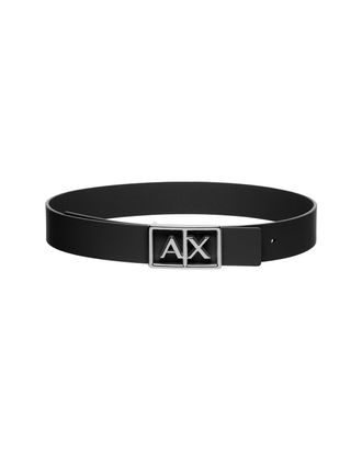 A|X Armani Exchange Womens Simple look, monocolor, logo buckle, Plate Belt, Black, 65