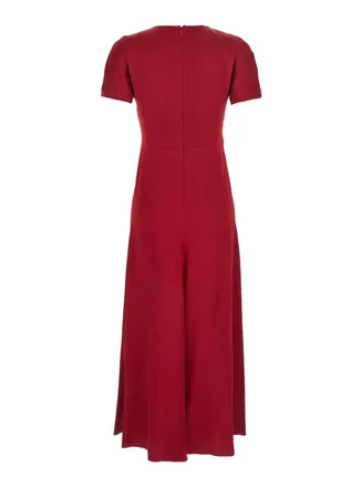 Victoria Beckham Womens Red Midi Dress With Gathered Waist Acetate