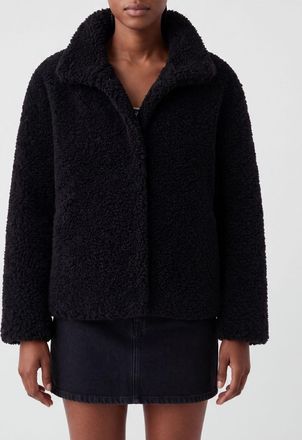 Herno Cropped-Jacke aus Webpelz mit Stehkragen und verdecktem Verschluss
