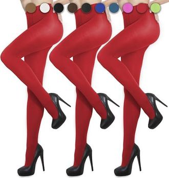 Sesto Senso Paquet de 3 Collants Femme Rouge Opaque Lisse Microfibre 50 Den XL Rouge