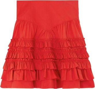 Ganni Jupe midi &agrave; volants superpos&eacute;s - Femme - Jupes - Rouge - Taille: 36 FR