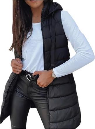 Generic Manteau gilet Long for femmes, veste rembourr&eacute;e de Style Parka sans manches, gilet long matelass&eacute; &eacute;pais for lautomne et lhiver(Black,3XL)