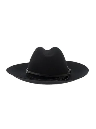 Golden Goose Womens Wool Felt Fedora Hat With Leather Straps Black