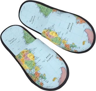 Generic Pantoufles De Maison Carte Du Monde Peluche Pantoufles En Coton Chaud Maison Slippers Pour Camping Voyage Invit&eacute; M