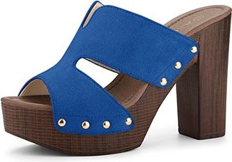 Allegra K Sandales à Talons compensés à Plateforme en Faux suède pour Femmes Bleu Profond 41