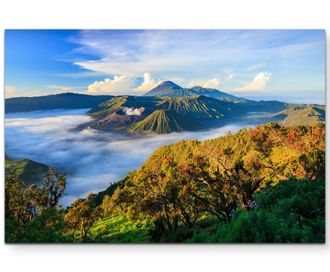 Paul Sinus Art Leinwandbilder | Bilder Leinwand 120x80cm Vulkan Bromo bei Sonnenaufgang - Indonesien