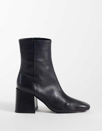 Asos Raiden bottines en cuir v&eacute;ritable &agrave; talon carr&eacute; noires