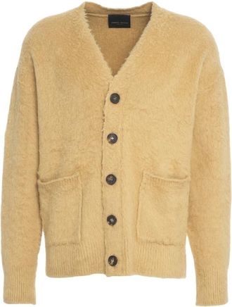 Roberto Collina Homme, Pulls, Beige, Taille: M Cardigan Beige Tricot Col V Aw25