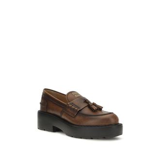 Miu Miu Tassel Leather Platform Loafer - Brown