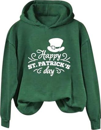Generic Sweat à capuche pour la Saint-Patrick pour femme avec motif trèfle porte-bonheur - Manches longues - Coupe ample, vert militaire, XXL