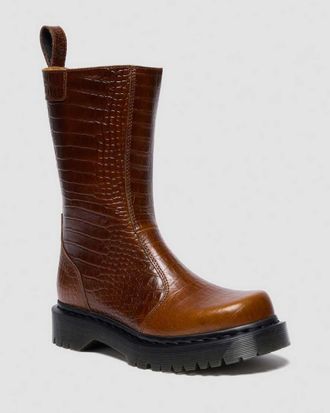 Dr. Martens Rejena Croc Emboss Leder Stiefel in Braun, Gr&ouml;&szlig;e: 36