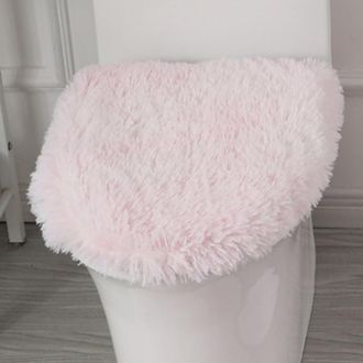 Insun WC-Deckelbezug Hochflor Waschbar Anti-Rutsch, Toilettensitzbezug Weich Flauschige Batik Blassrosa 45 x 50 cm