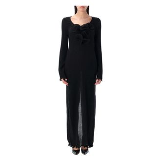 Magda Butrym Schwarzes Crepe Maxikleid mit Blumenr&uuml;sche - - Dresses - Damen - Schwarzk - XS