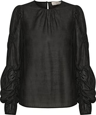 Cream Womens Blouse Shirt Gathered Puff Sleeves