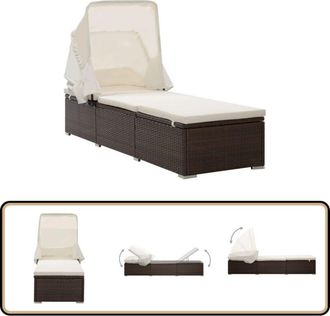 vidaXL Vidaxl - Sonnenliege mit Sonnenschutz und Auflagen Poly Rattan Braun - Sonnenliege - Gartenliege - Relaxliege - Outdoor M&ouml;bel - Poolliege