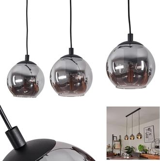 HOFSTEIN H&auml;ngeleuchte Sernf, H&auml;ngelampe aus Metall/Glas in Schwarz/Rauchfarben im Vintage Design, Pendelleuchte m. Schirmen aus Echtglas (&Oslash; 16,5 cm), H&ouml;he max.