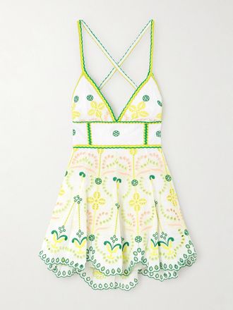 Charo Ruiz Ibiza Cluzet Neckholder-minikleid Aus Einer Baumwollmischung Mit Lochstickerei - Gelb