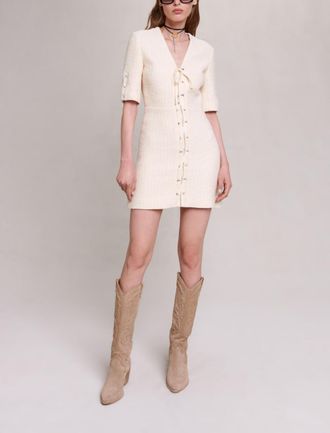 Maje Kurzes Tweedkleid - Ecru - Gr&ouml;&szlig;e 38 - Maje