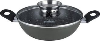 STONELINE Ceramic Poêle à Servir 24 cm Bord Haut Poêle Céramique Induction Antiadhésif avec Couvercle, Revêtement Céramique avec de Vraies Particules de Pierre,