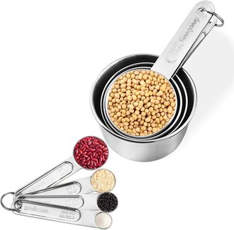 Generic Edelstahl-Messbecher- und L&ouml;ffel-Set, K&uuml;chenhelfer aus Metall zum Backen und Kochen, passend f&uuml;r die meisten Gew&uuml;rzgl&auml;ser (8)