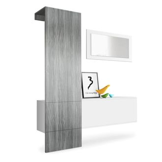Vladon Garderobe Carlton Set 4, Made in Germany, Garderobenset bestehend aus 1 Garderobenpaneel, 1 Schrankmodul und 1 Wandspiegel, Weiß matt/Avola-Anthrazit 