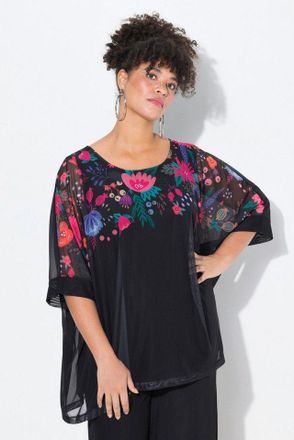 Miamoda Druckbluse Bluse oversized Bl&uuml;ten-Bord&uuml;re blickdichtes Top