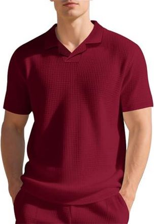 Generic Polo l&eacute;ger et respirant pour homme, coupe classique, d&eacute;contract&eacute;, vintage, boutonn&eacute;e, confortable, extensible, t-shirts dext&eacute;rieur, Rouge, XXL