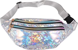 Soimiss Stylische wasserdichte Pu Sequin Bauchtasche Damen Silberfarben Kratzfest Mittlere Modische Hüfttasche Mit Reißverschluss Für Alltag Festivals Und Rei